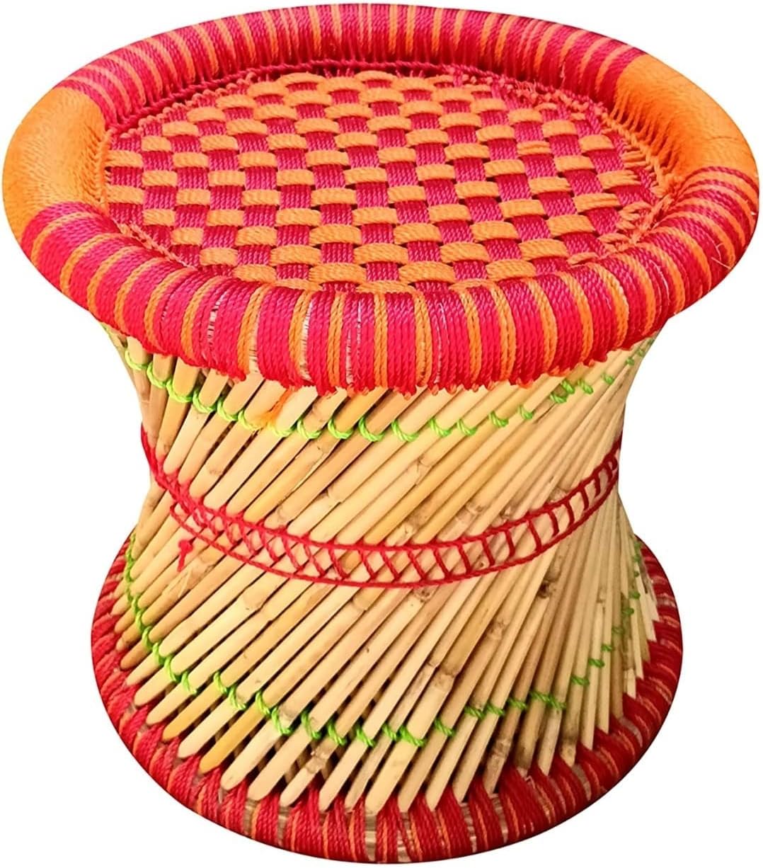IVUDA ! Natural Bamboo (SARKANDA) Mudda Stool 15x16 Inches Red Orange ...