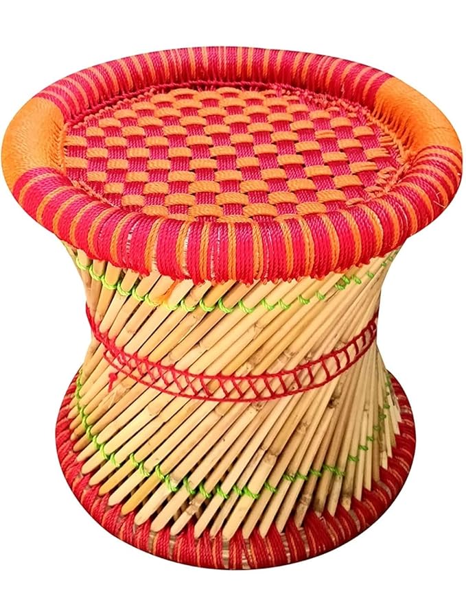 IVUDA ! Natural Bamboo (SARKANDA) Mudda Stool 15x16 Inches Red Orange ...