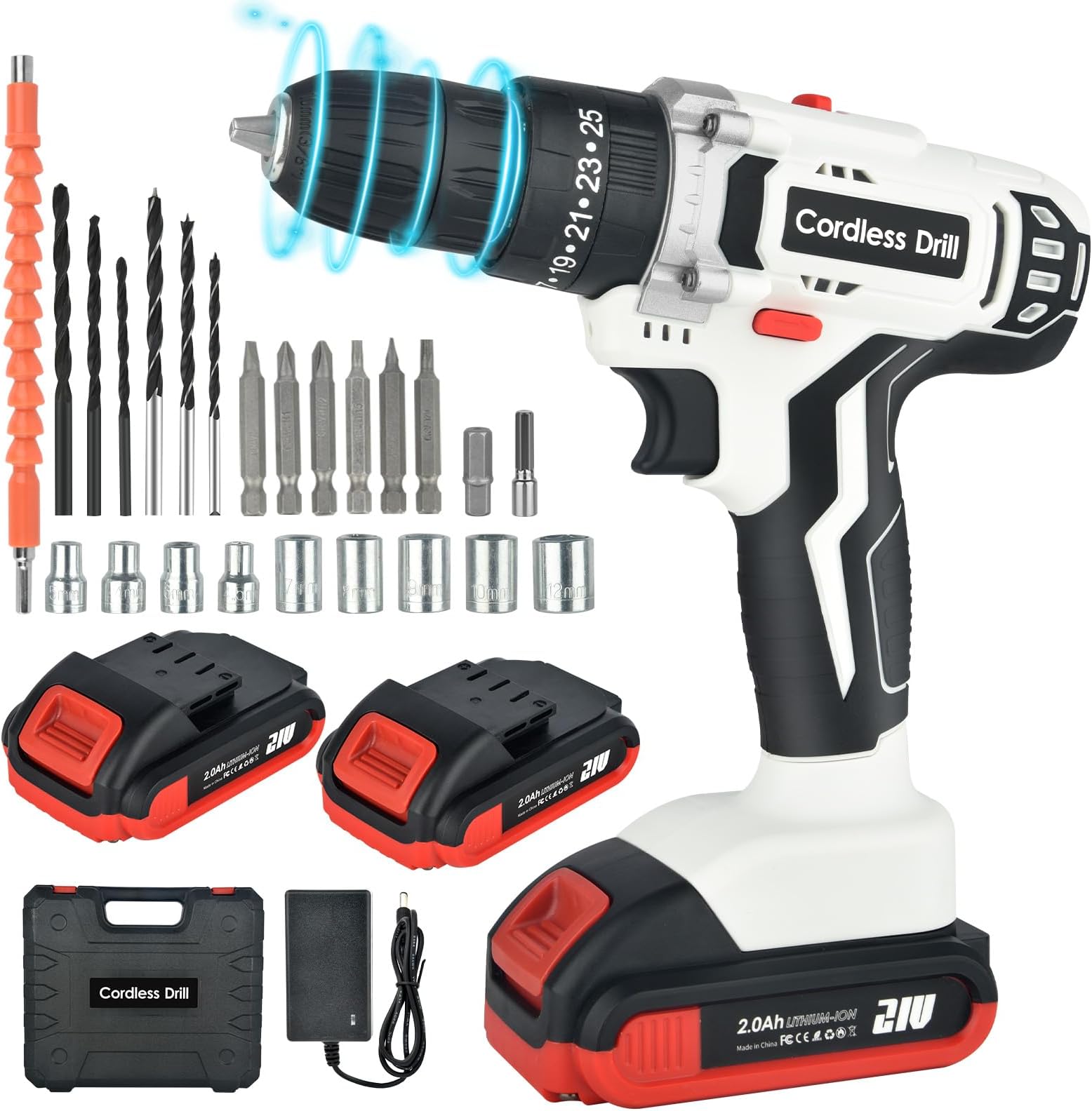Bogseth 21V Akkuschrauber Set,Akkubohrer mit 112PCS Werkzeugkoffer,45 N ...