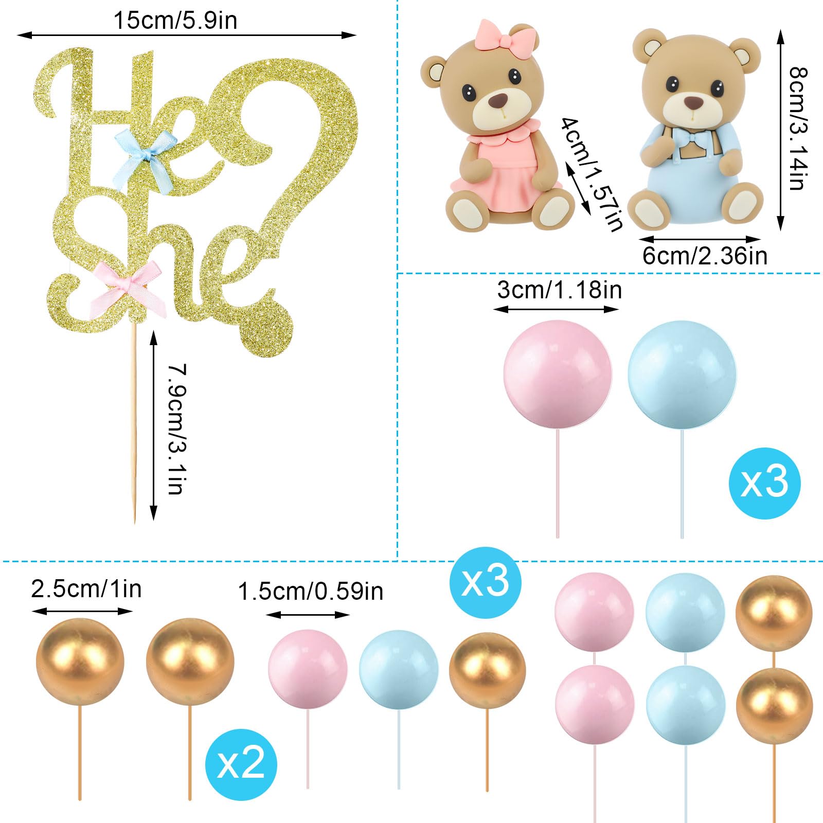 Snapklik.com : Gerrii 19 Pcs Gender Reveal Cake Topper Set, Includes He ...