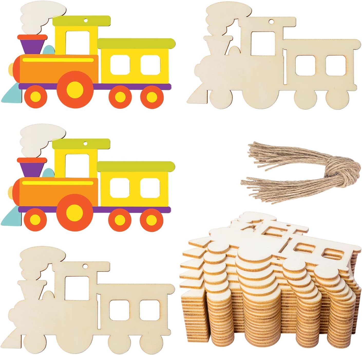 Amazon.com: Bright Creations Unfinished Wood Slice Train Cutouts for ...
