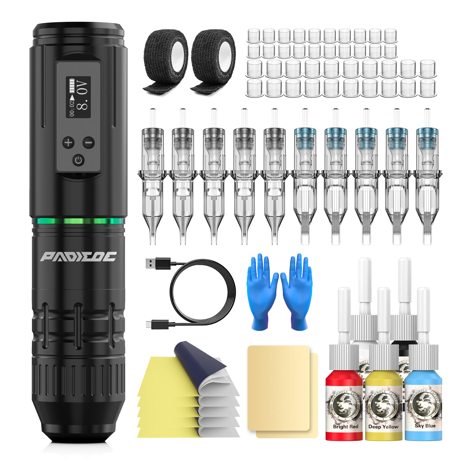 Amazon.com: Padieoe Tattoo Gun Kit, Tattoo Kit Wireless Tattoo Machine ...