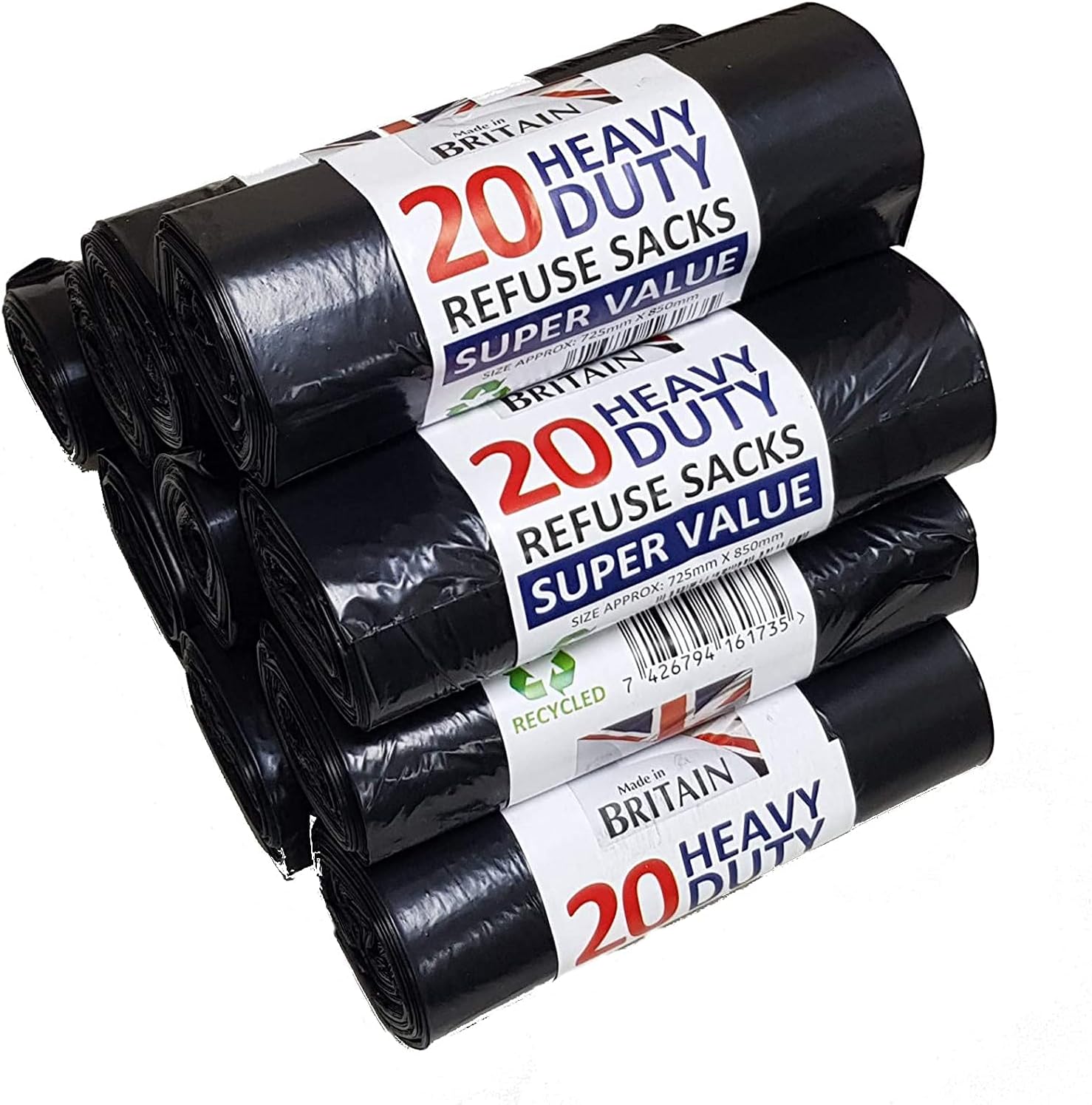 Heavy Duty Dustbin Liners Pack of 50, 46 cm x 74 cm x 99 cm – Thickness ...
