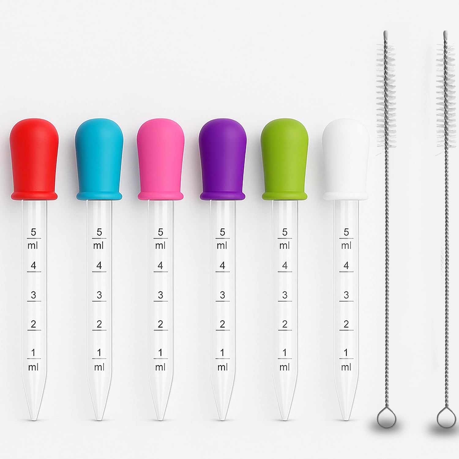 9-Pack Set – 7 Silicone Pipettes Liquid Droppers with 2 Cleaning ...
