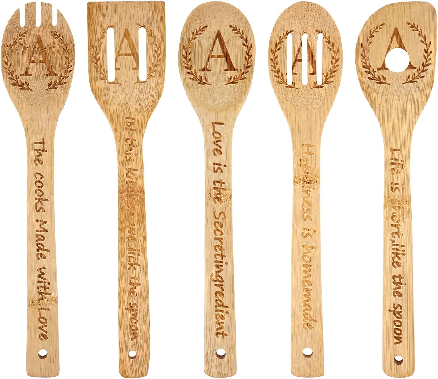 Amazon.com: 5PCS Initial Wooden Cooking Spoons Initial Letter Kitchen ...