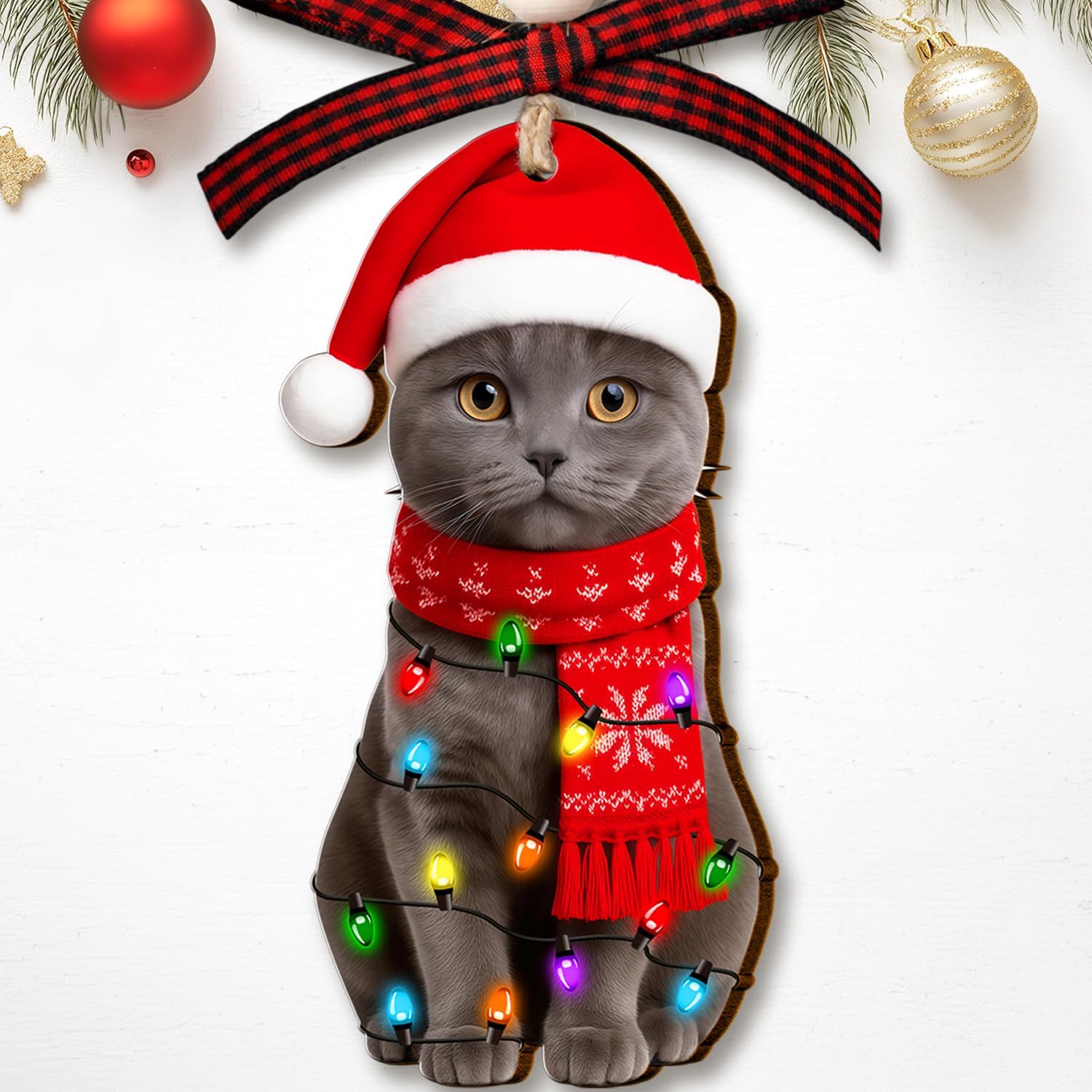 Amazon.com: Gray Cat Ornament - Grey Cat Christmas Ornament - Gray Cats ...
