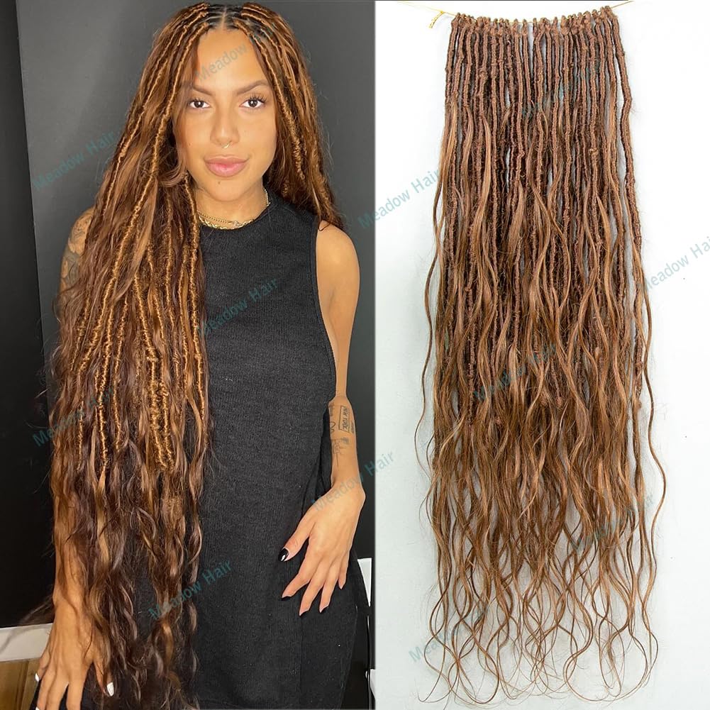 Amazon.com : Boho Faux Locs Crochet Hair With Human Hair Curls Bohemian ...