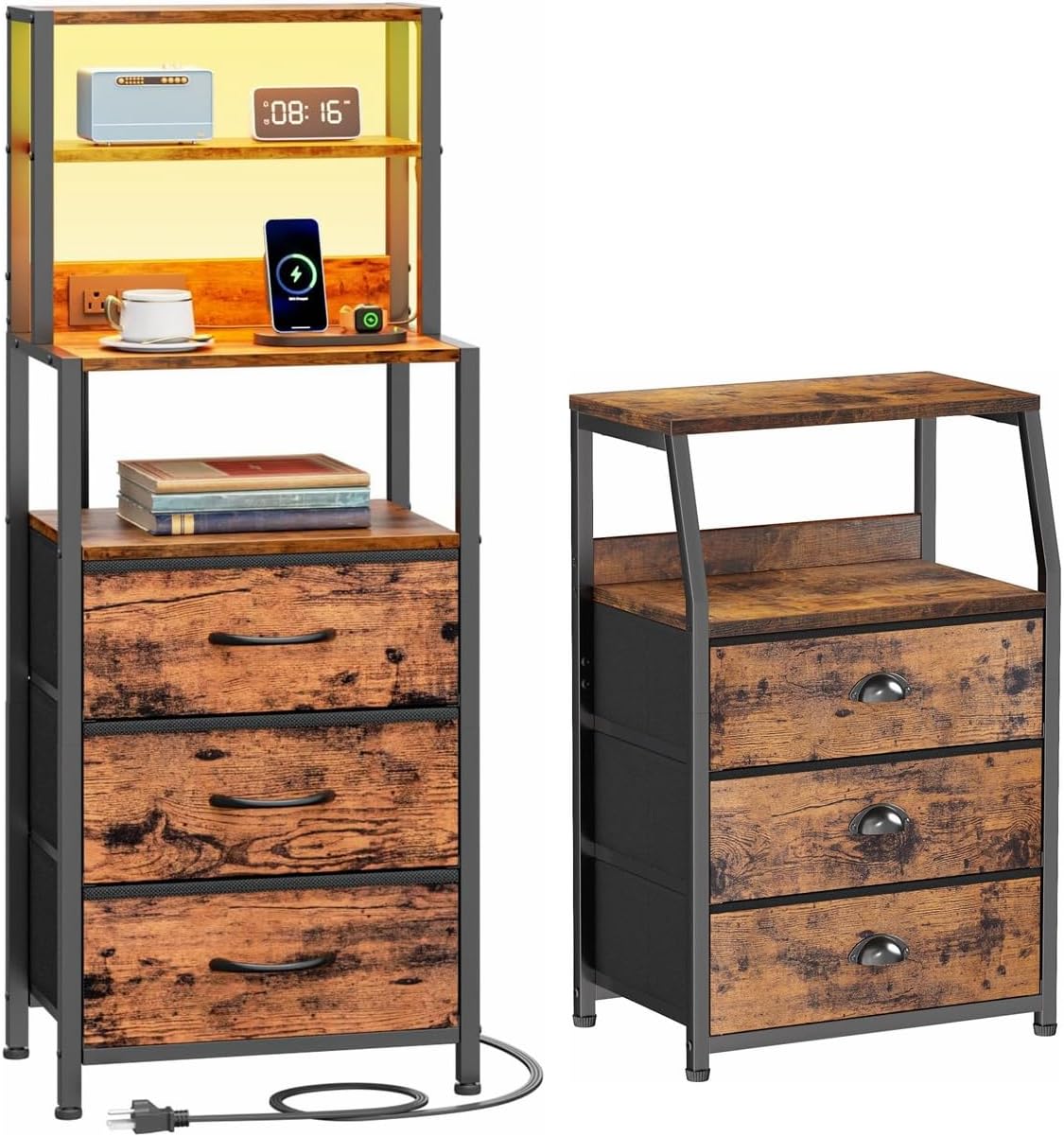 Amazon.com - Furnulem Nightstand with 3 Drawers, Tall Nightstand with ...