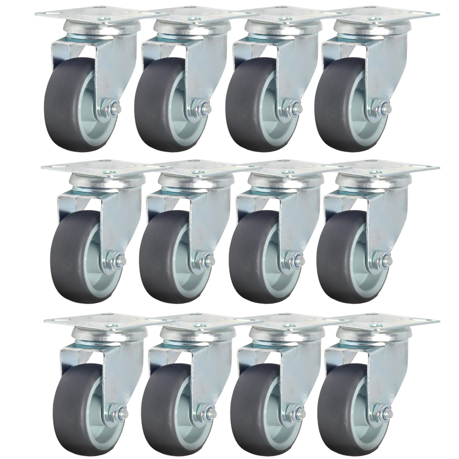 12 Pack 2 Inch Swivel Caster Wheels, Heavy Duty Rubber Plate Casters ...
