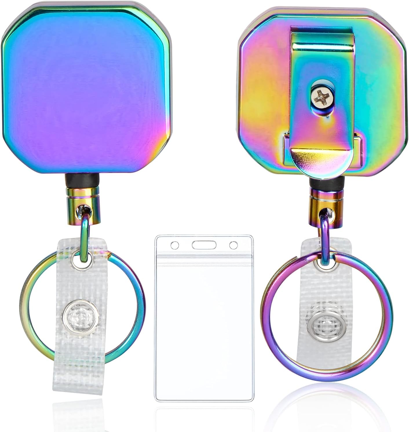 Amazon.com : Rainbow Metal Retractable Keychain Badge Holder- Heavy ...