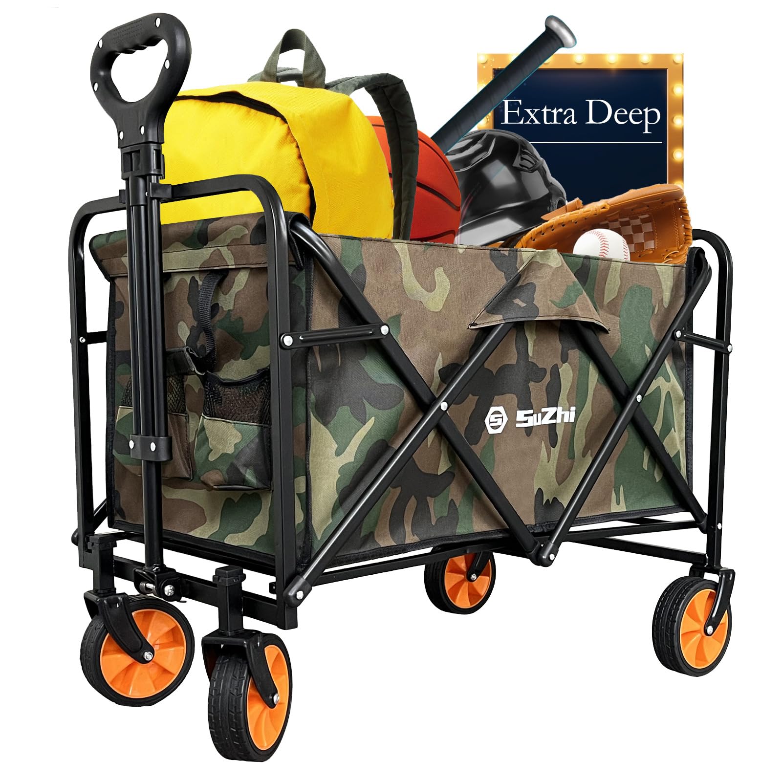 SUZHI Foldable Wagon Cart with Wheels Collapsible Heavy Duty Grocery ...