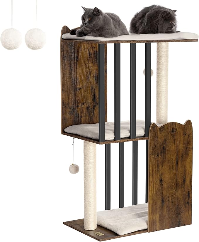 FourFurPets 3-stufiger moderner Kratzbaum, 111 cm hoch, Katzenbaum, mit ...