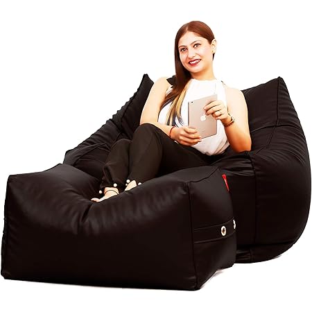Couchette® Faux Leather XXXL Lounge Chair Luxury Bean Bag Cover with ...