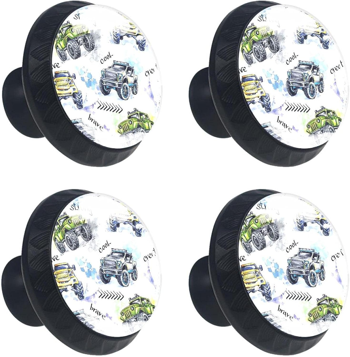 HOHODIY 4 Pieces Round Cabinet Knobs Cool Suvs Cartoon Cross Country ...
