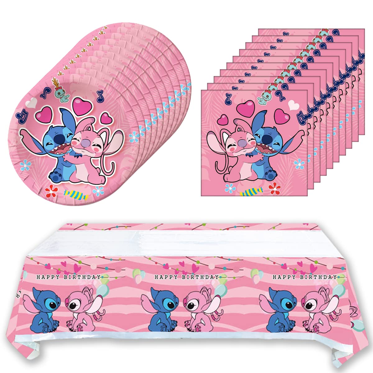 Buy Pink Lilo and Stitch Birthday Party Supplies Includes 1Tablecloth ...