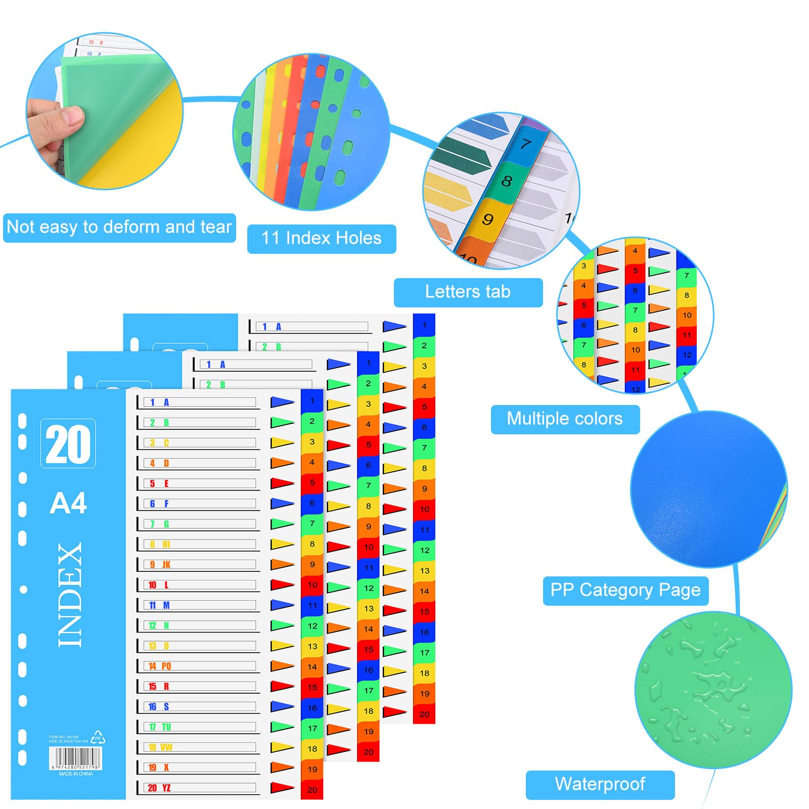 File Dividers A4, 3 Pack 20 Part Folder Dividers A-Z Coloured Plastic ...