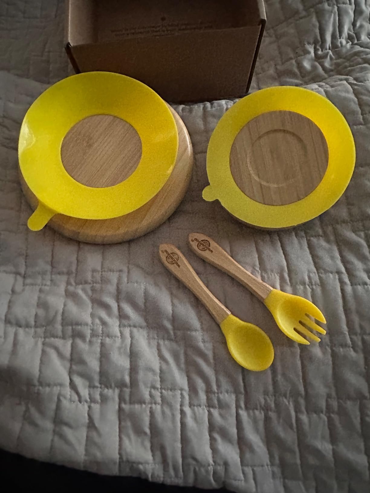 WEGOWOOD® Baby Weaning Set with Duck | Bamboo Plate, Bowl, Fork & Spoon ...