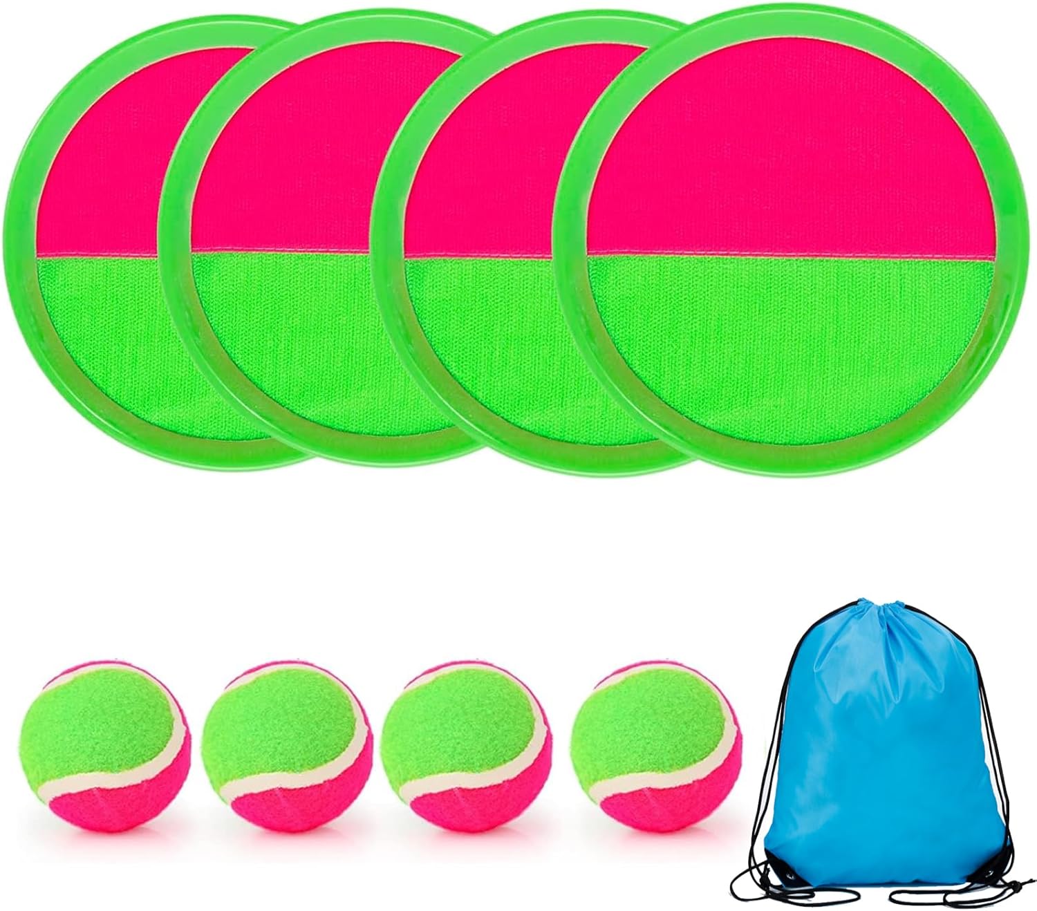 Toss and Catch Ball Set with 4 Paddle,4 Balls and1 Storage Bag for Kids ...