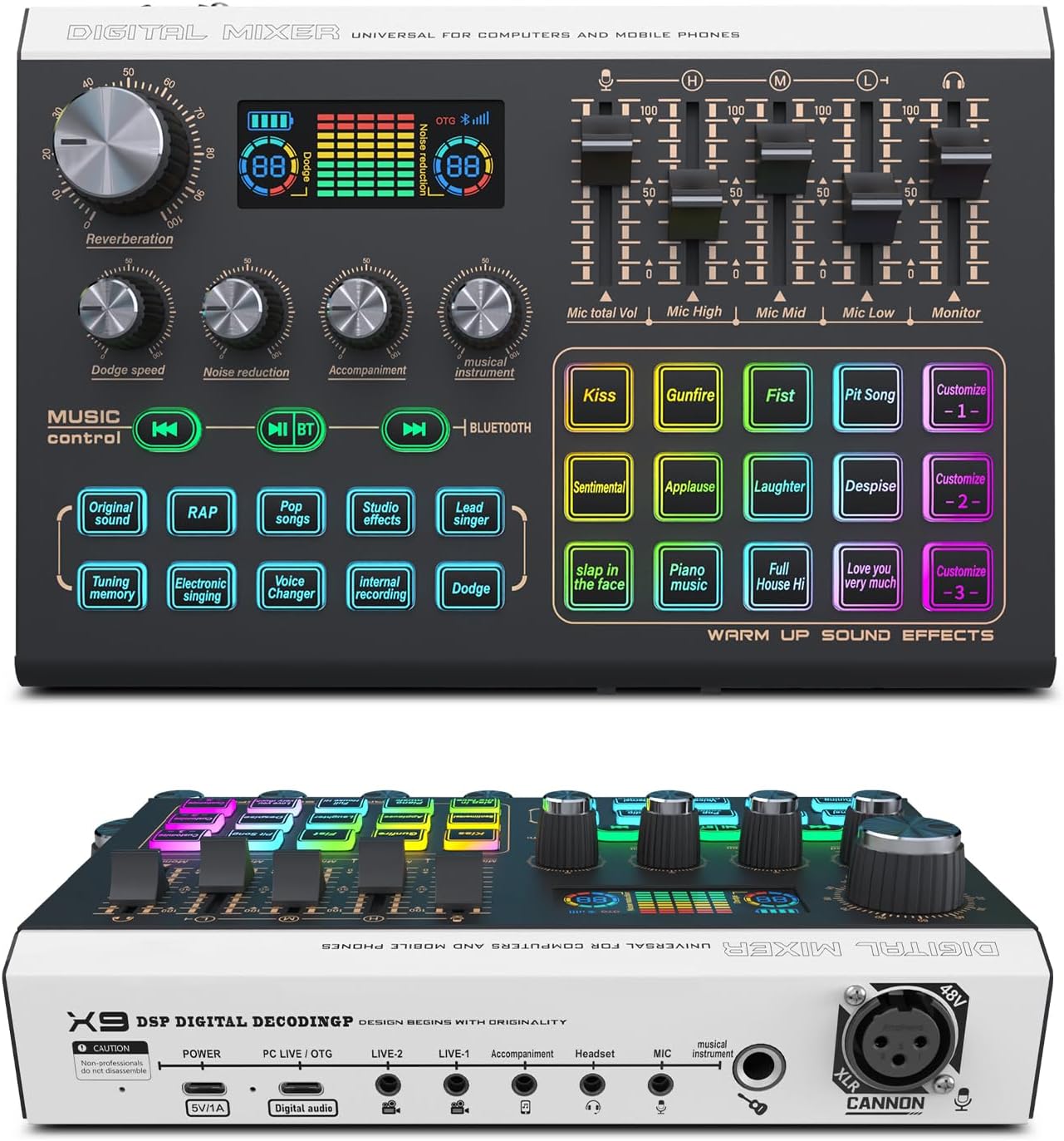 Amazon.com: XTUGA X9 Audio Interface Mixer with 4 Voice Changer ...