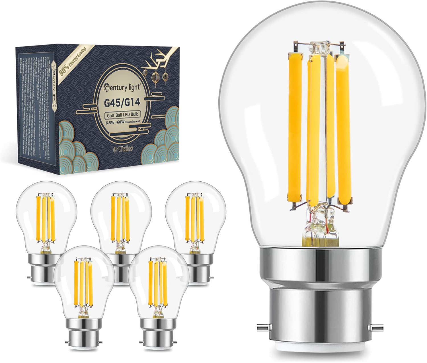 B22 Dimmable LED Bayonet Cap Light Bulbs, Round Globe BC G45 Golf ...