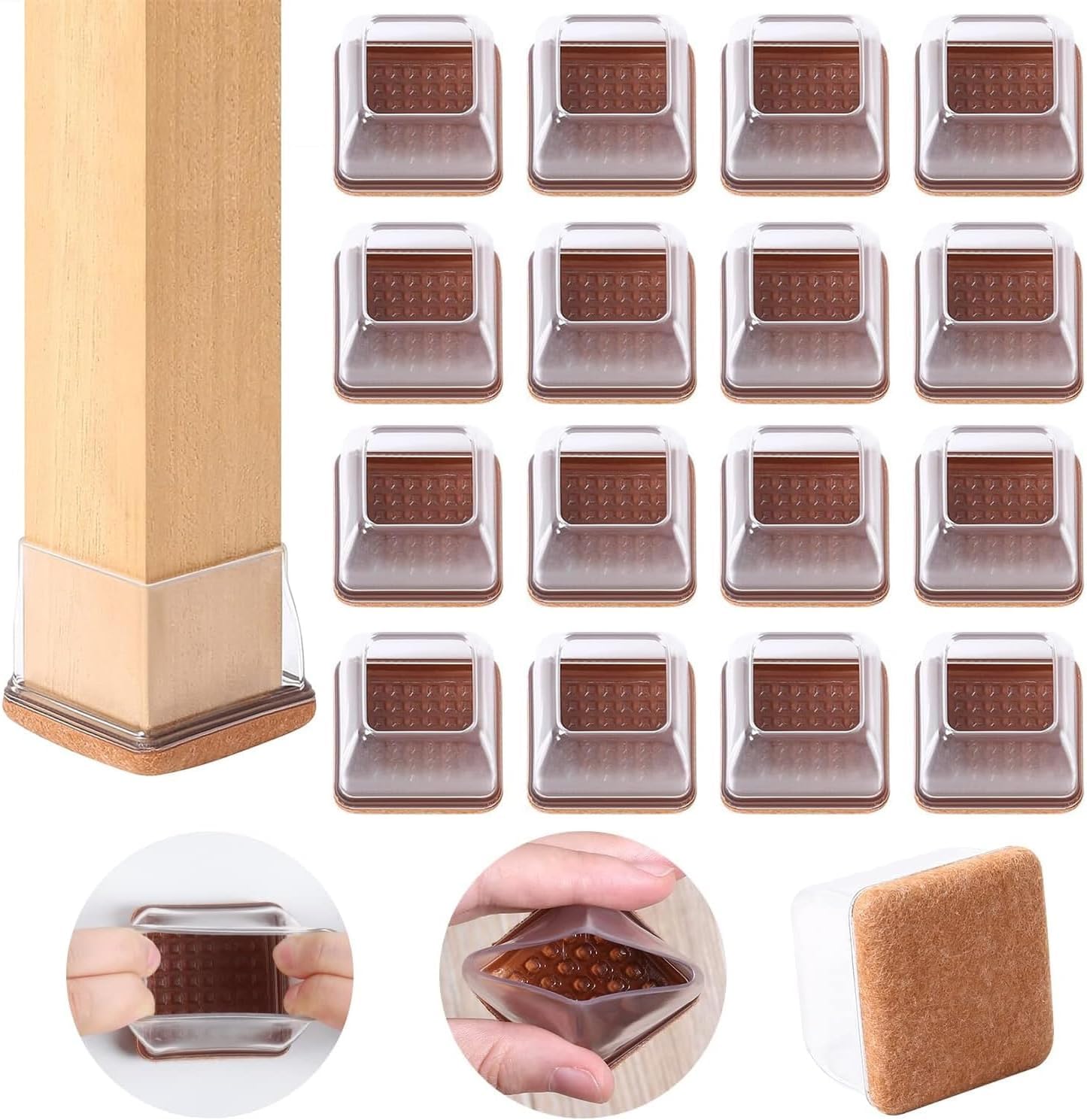 24 PCS Clear Square Silicone Chair Leg Floor Protectors with Felt ...