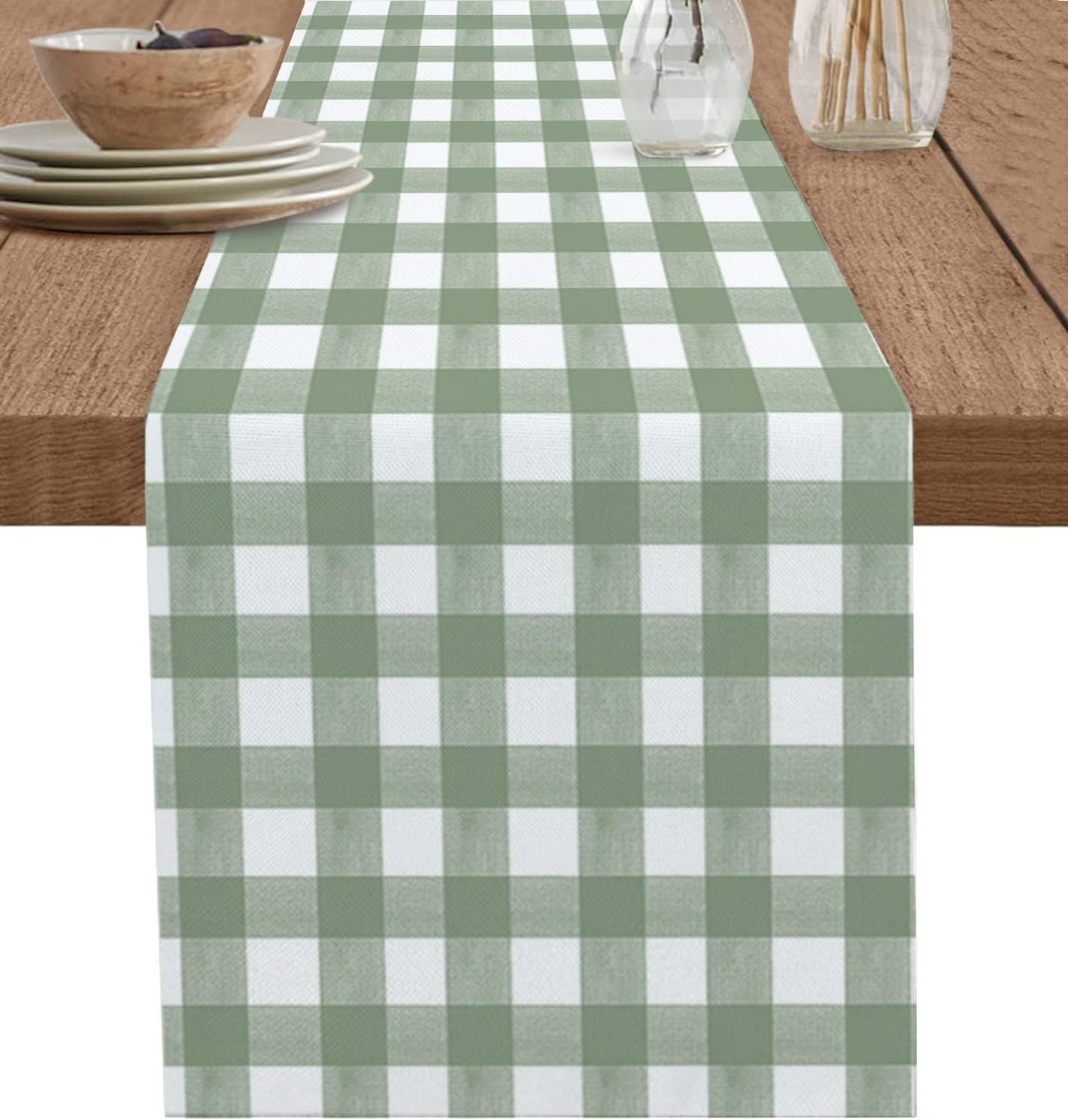 Amazon.com: Nyrtexia Table Runner 70 Inch Long Vintage Green Plaid Home ...