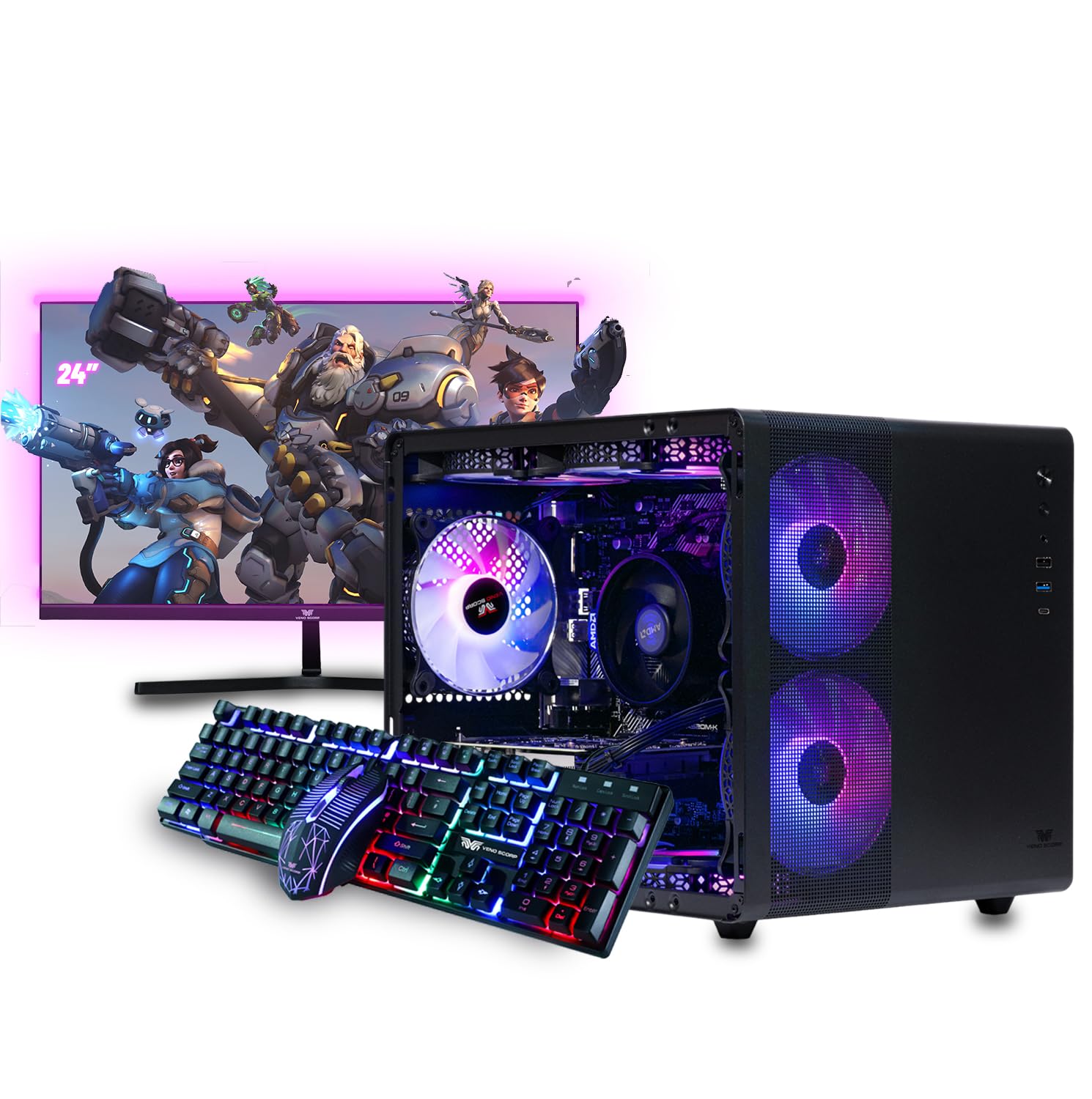 Veno Scorp Gaming PC 24" Monitor Bundle Ryzen 5 5500 Processor RX 580 ...