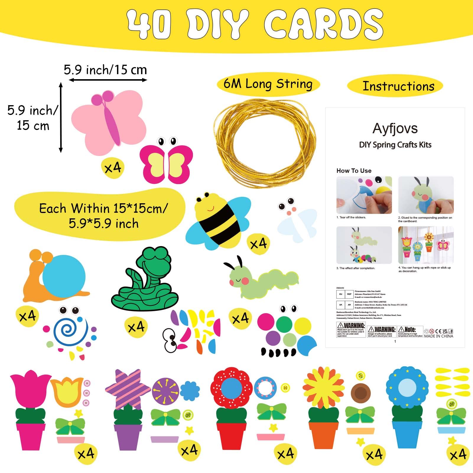 Snapklik.com : 40 Pack Flowers Bug Craft Kits For Kids, Spring Summer ...