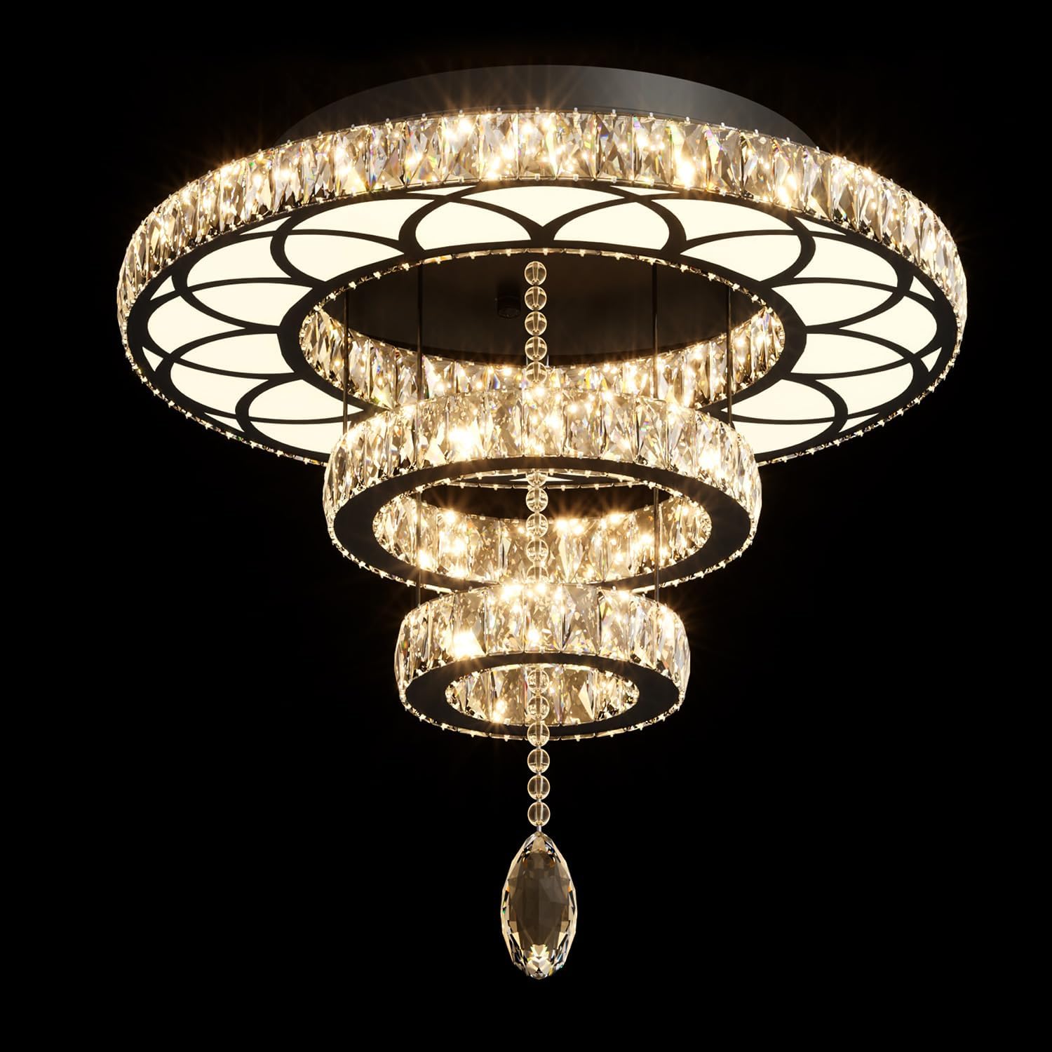 Flashing God Dia 24" Crystal Chandelier Crystal Black Ceiling Light ...