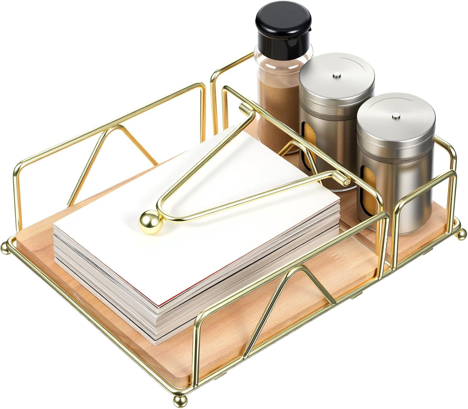 Amazon.com: Napkin Holder for Table with Wooden Base, Gold Flat Napkin ...