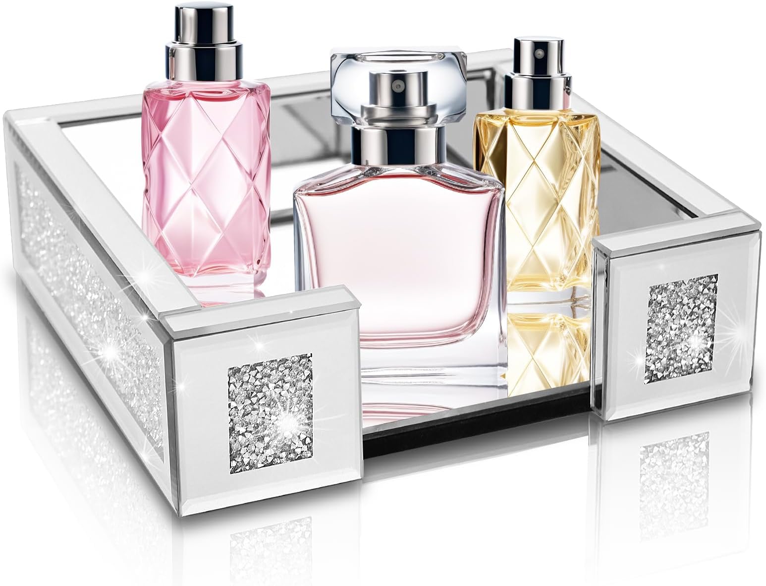 Amazon.com: Silver Perfume Tray, Diamond Mirror Tray, Modern Premium ...