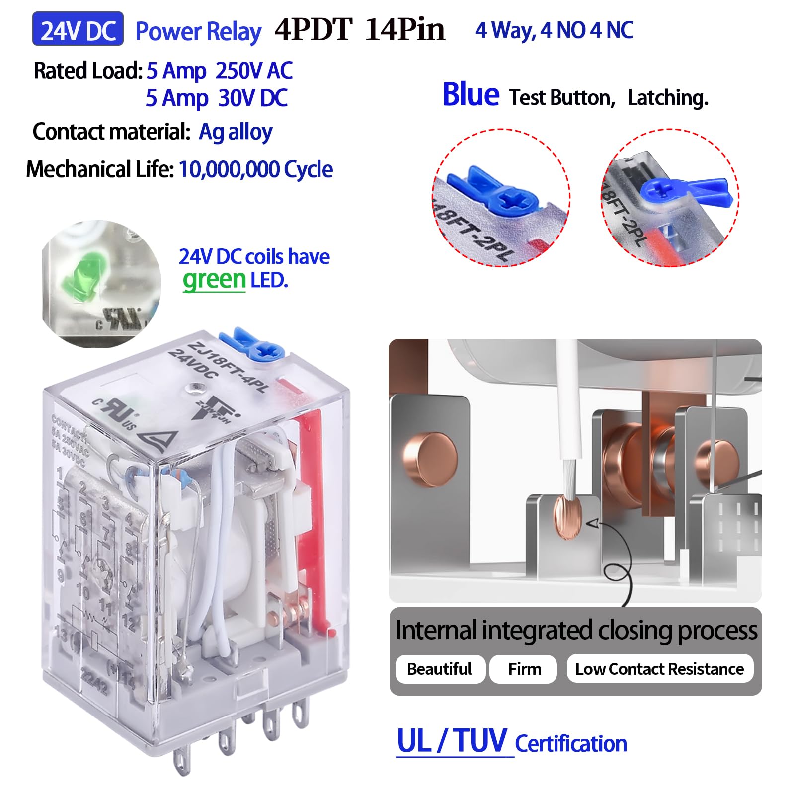 Snapklik.com : 24V Electromagnetic Relay Din Rail Relay 5Amp Coil 14 ...