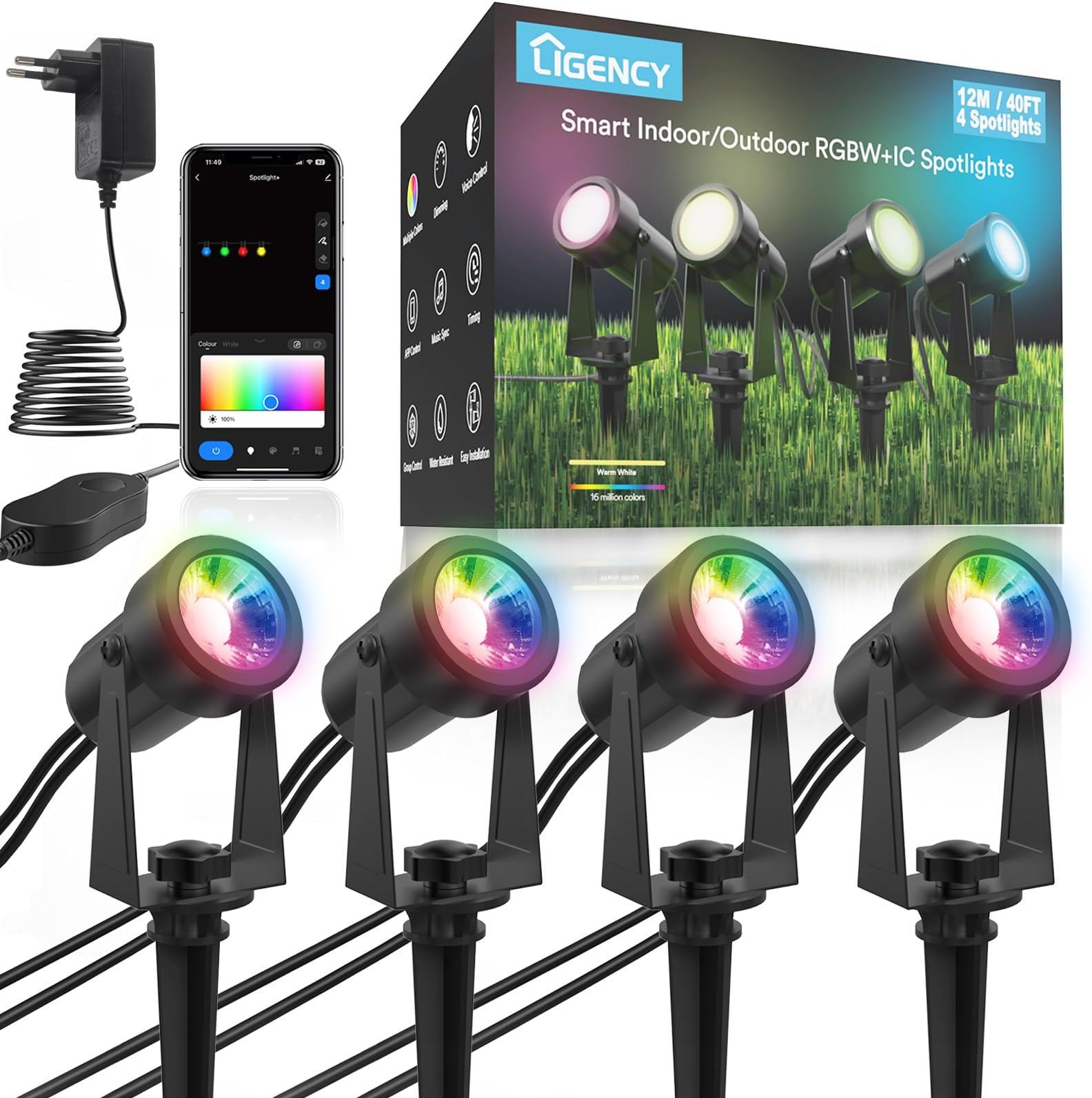 Ligency Smart Outdoor Spotlights, Waterproof RGBIC Landscape Spotlight ...