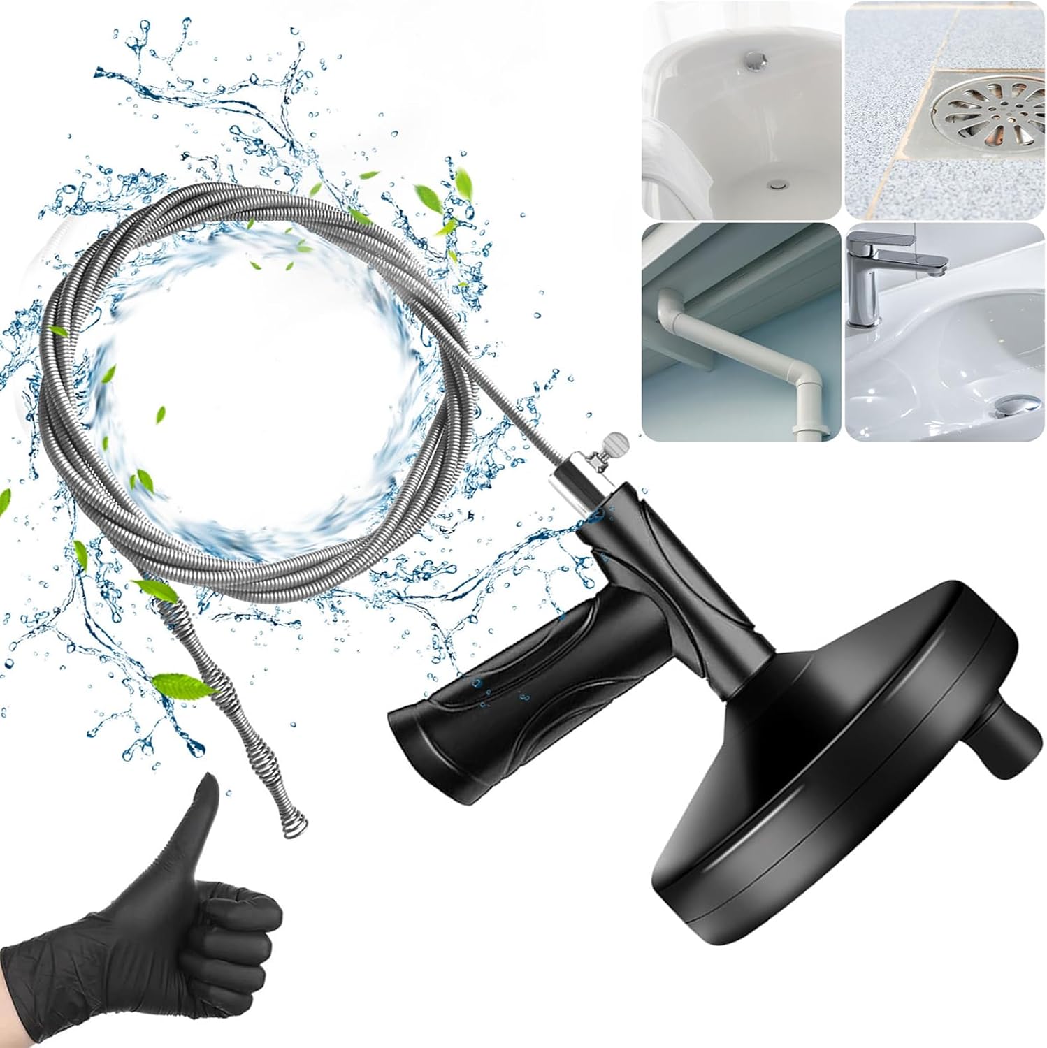 Drain Snake Auger 33 Feet, Plumbing Snake Drain Hair Clog Removal Tool ...