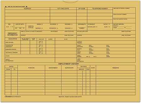 Employee File Jacket - 9 inches x 12 inches - Employee History and ...