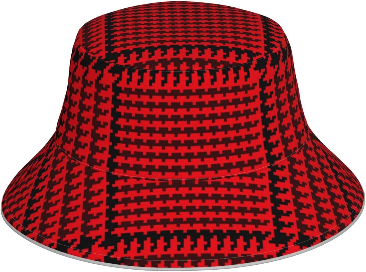 Red Black Houndstooth Bucket Hat Reversible Multicolored Fisherman Cap ...