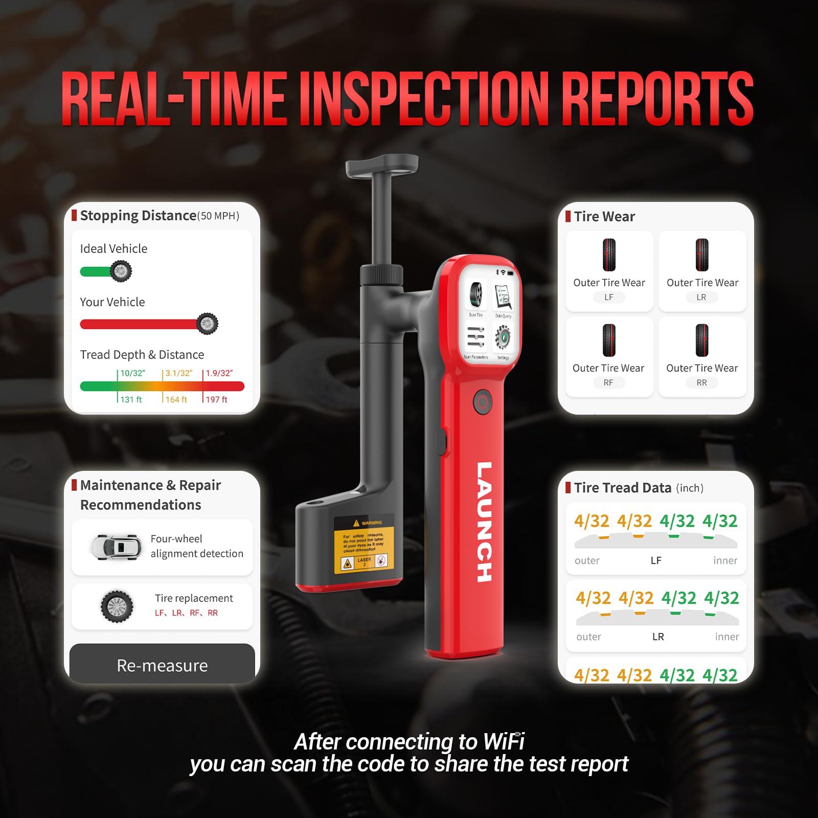 Snapklik.com : LAUNCH Tread Master Handheld Laser Tire Tread Depth ...