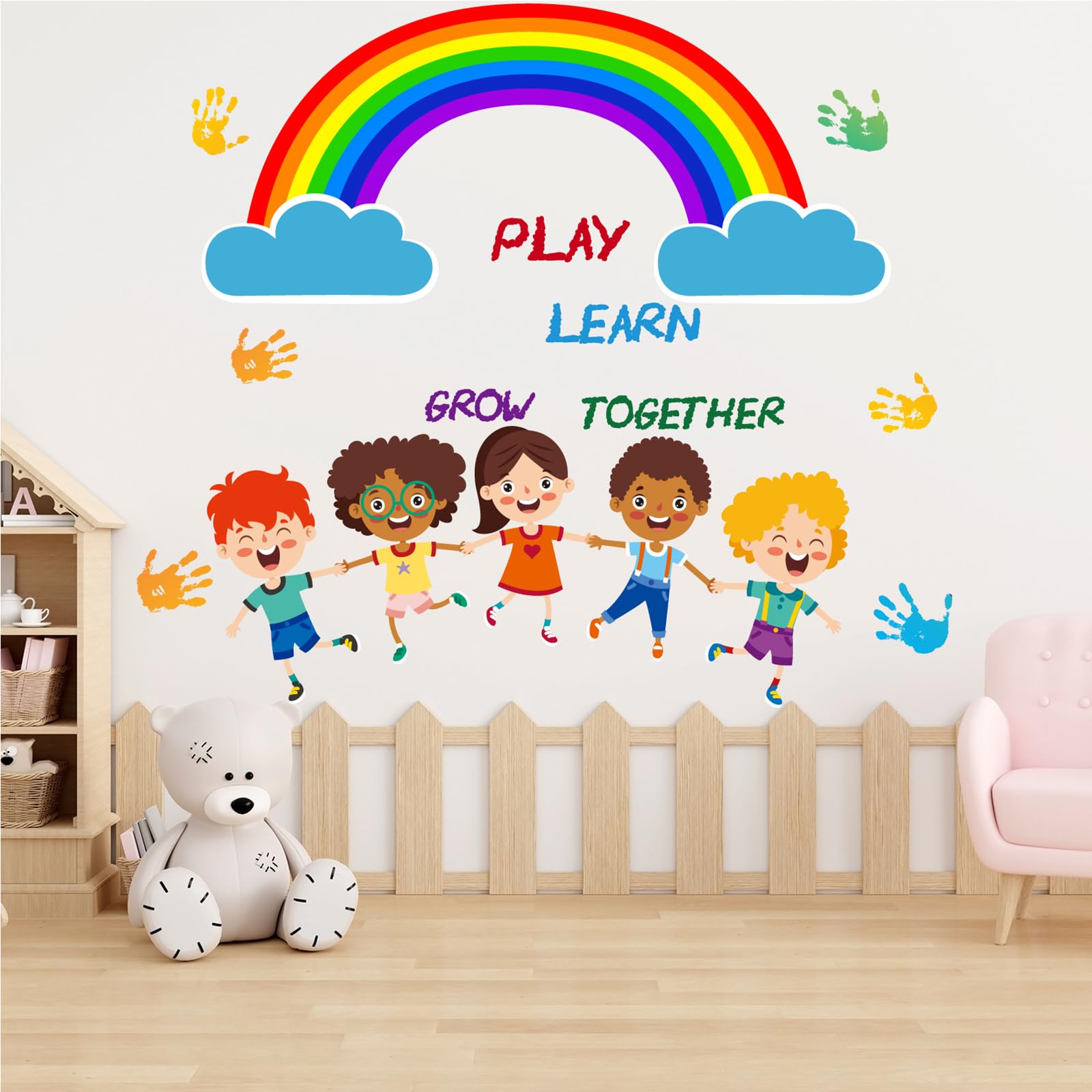 Amazon.com: Kids Wall Decals Classroom Decals Rainbow Handprint Wall ...