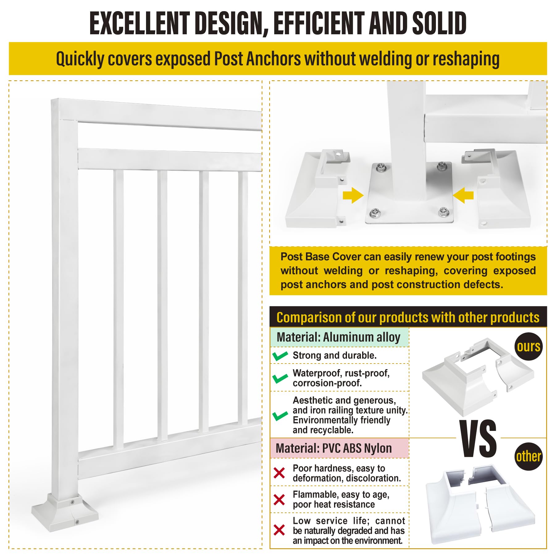 Snapklik.com : Epcee 8pcs Post 2" Aluminum Deck Post Base Cover, Post ...