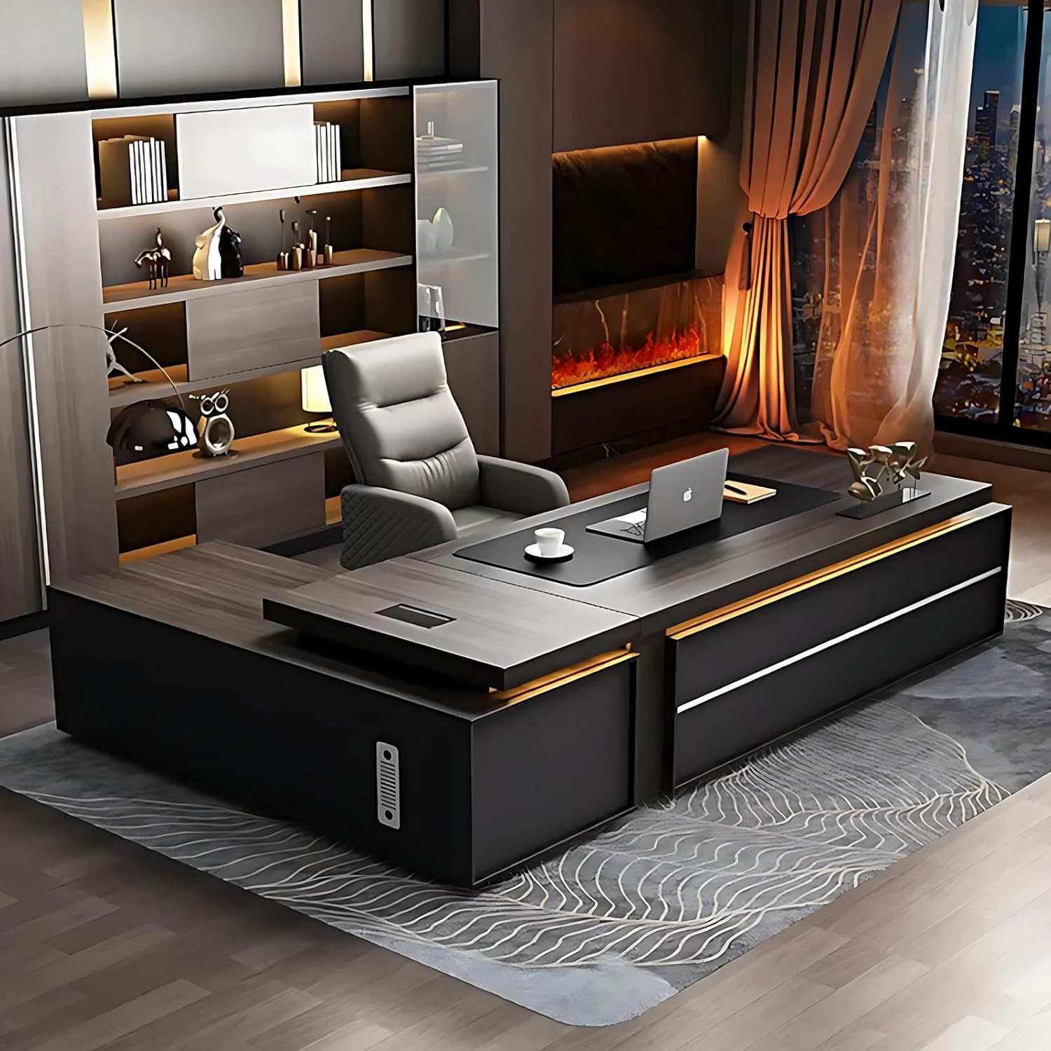 Amazon.com: 102IN L-Shaped Executive Desk with Drawers - Modern ...