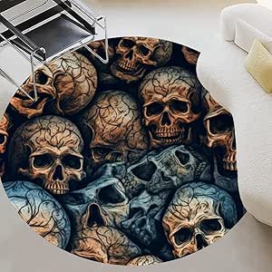 Amazon.com: Small Round Area Rug 3ft Tile Skulls Halloween Human Skulls ...