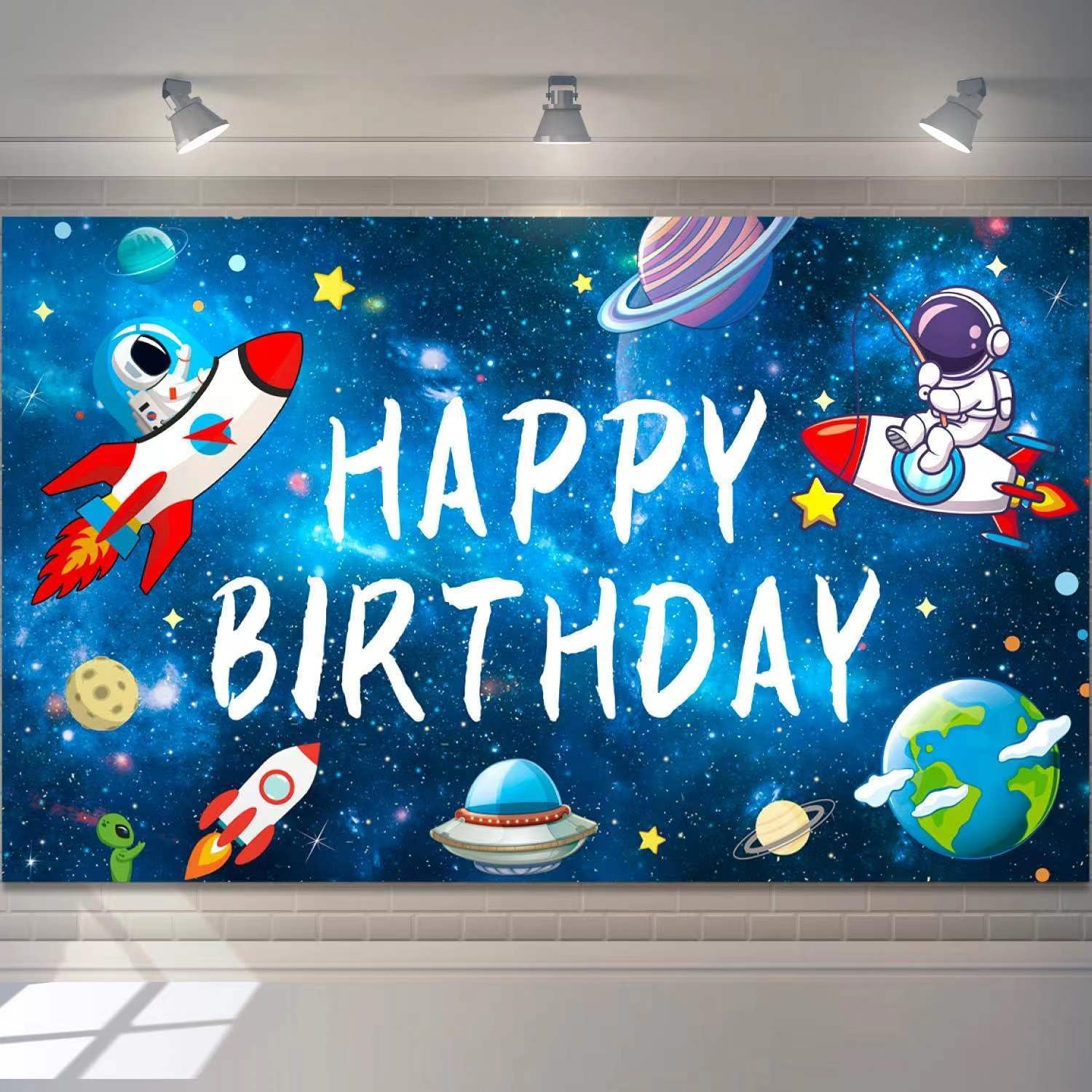 Amazon.com : Ayearparty Outer Space Happy Birthday Photography Backdrop ...
