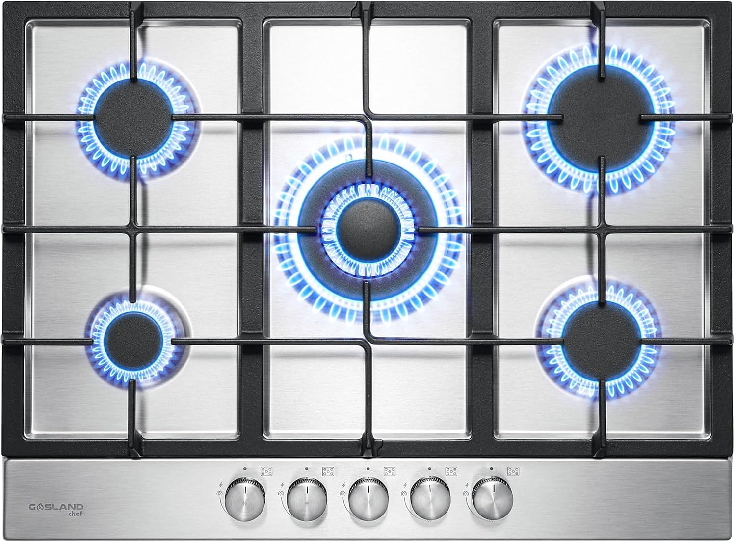 GASLAND Chef GH2705SS1FC 68cm Table de Cuisson à Gaz Encastrable Inox 5 ...