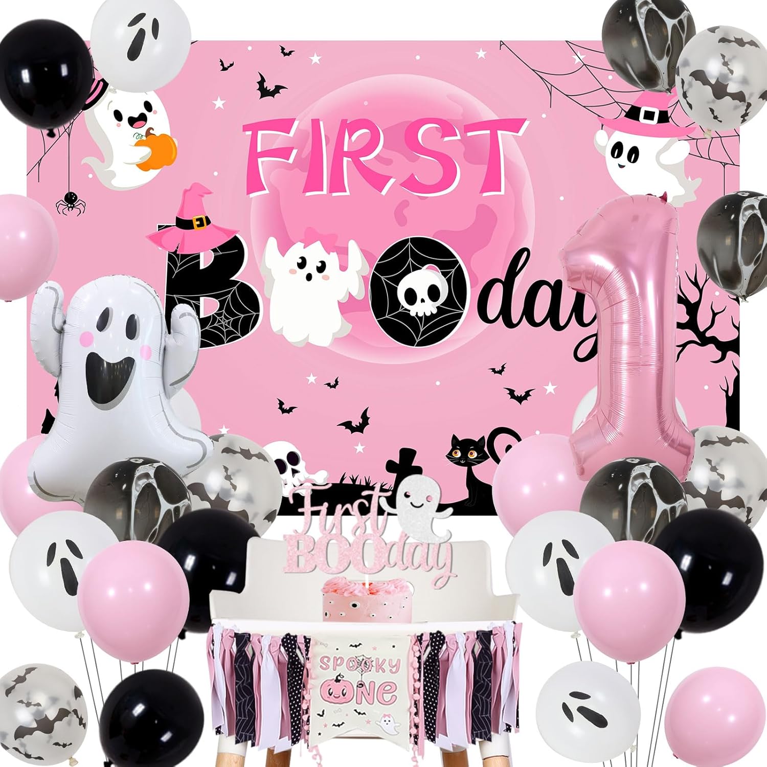 Amazon.com: Black Pink Halloween 1st Party Decorations for The First ...