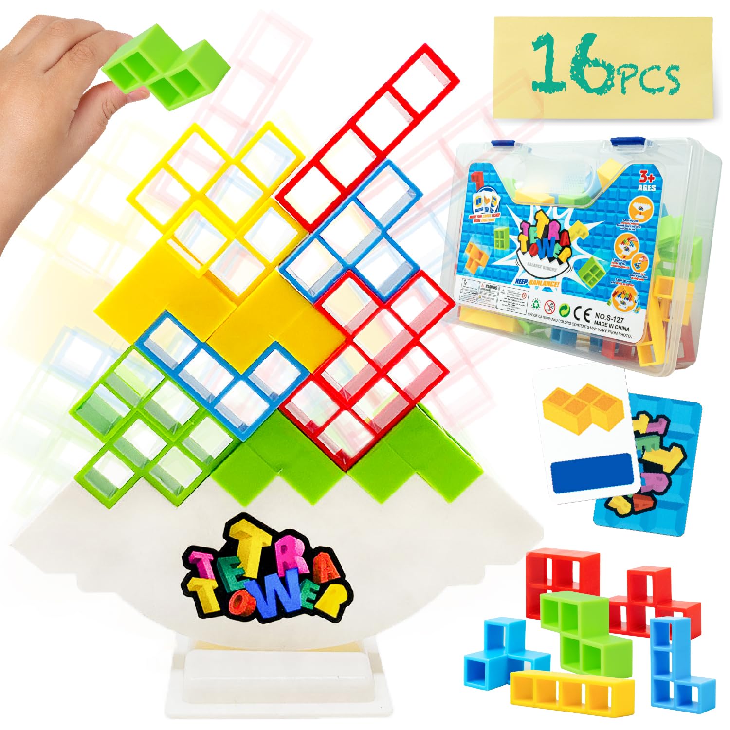 Amazon.com: Marlo & Buzz 16Pcs Tetra Tower Balance Stacking Blocks Game ...