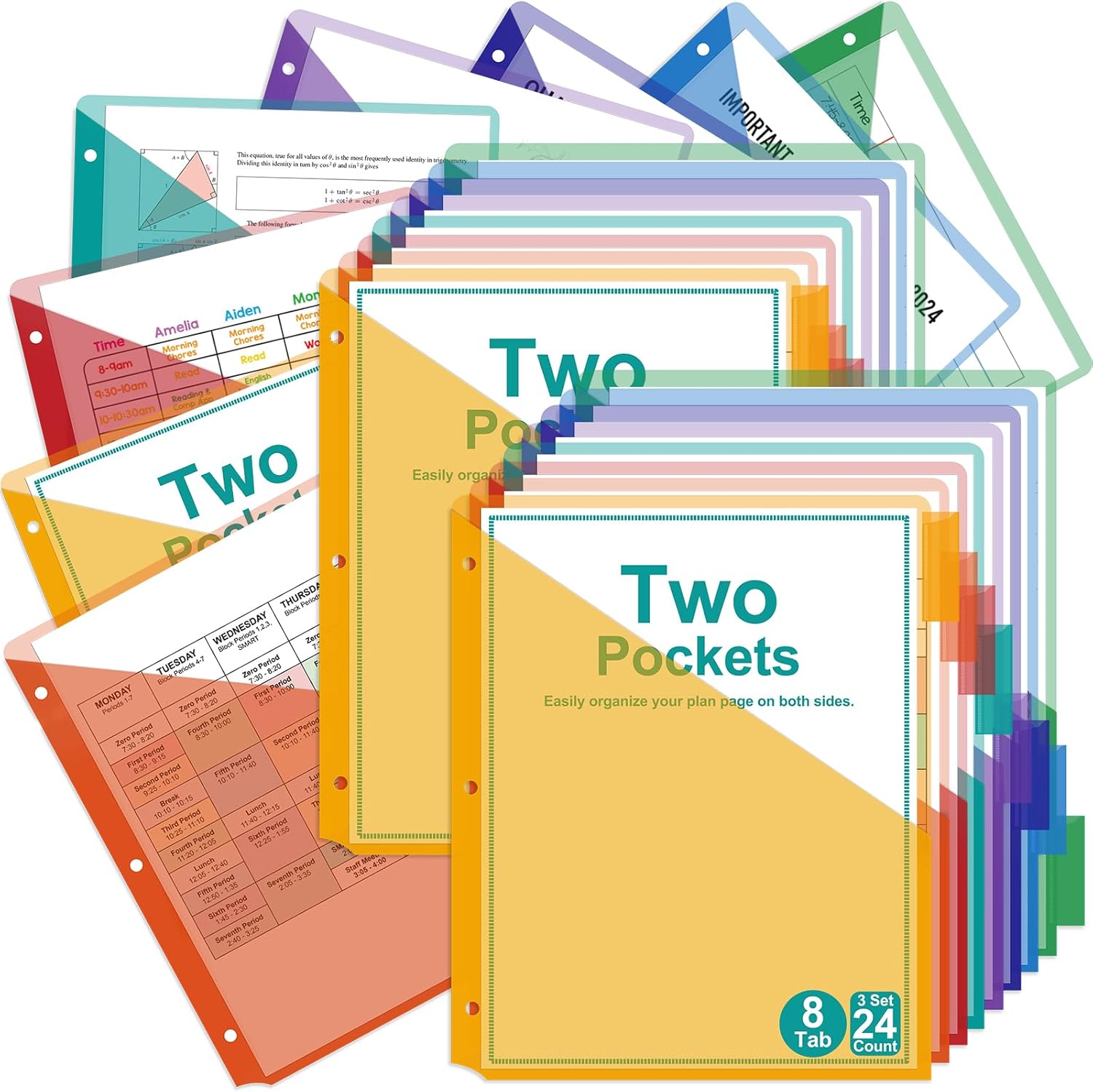Akuoly 24 Count Pocket Divider for 3 Ring Binders Organizers, Two ...