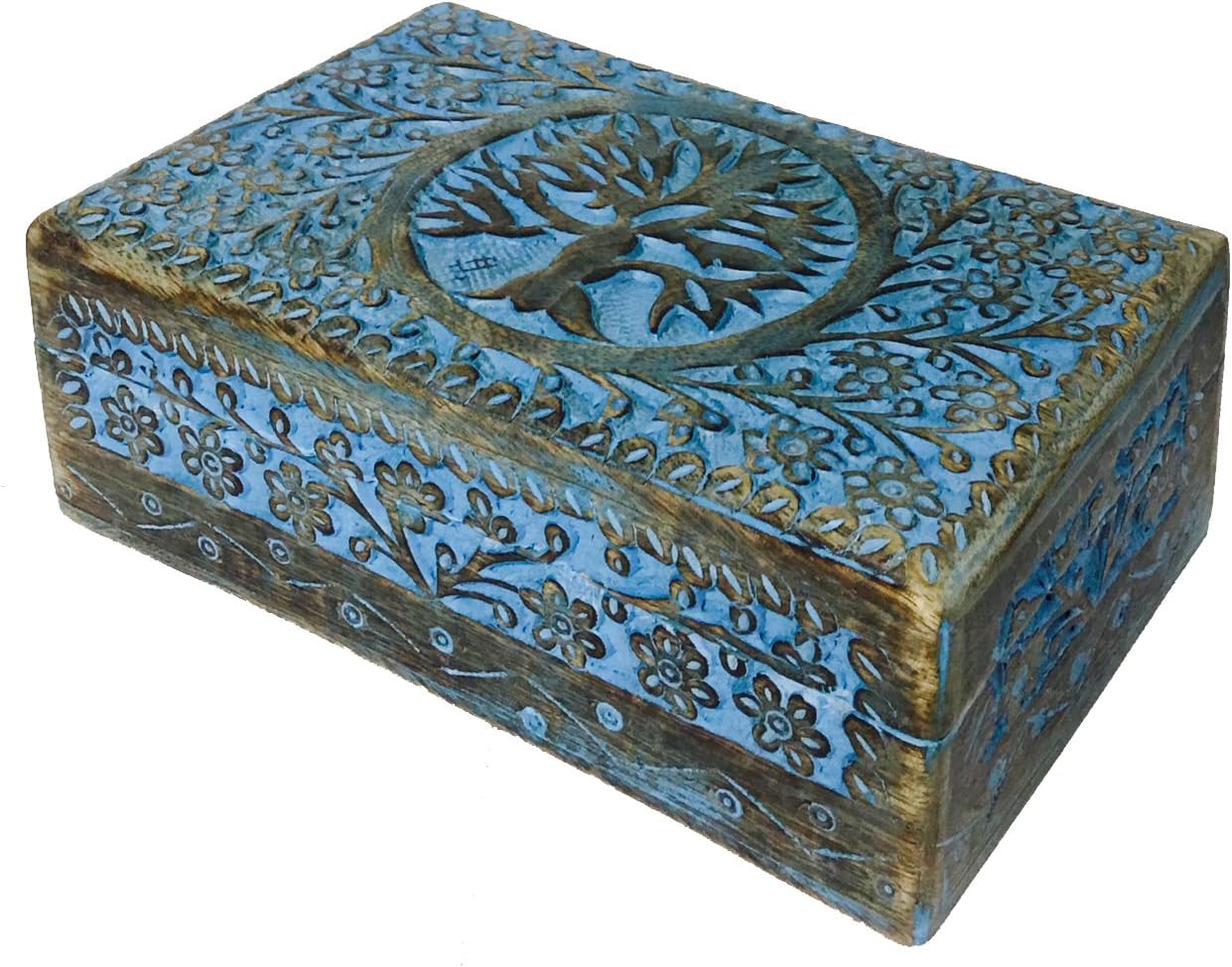 Amazon.com: Vrinda® Hand-Carved Wooden Box - Decorative Treasure Chest ...