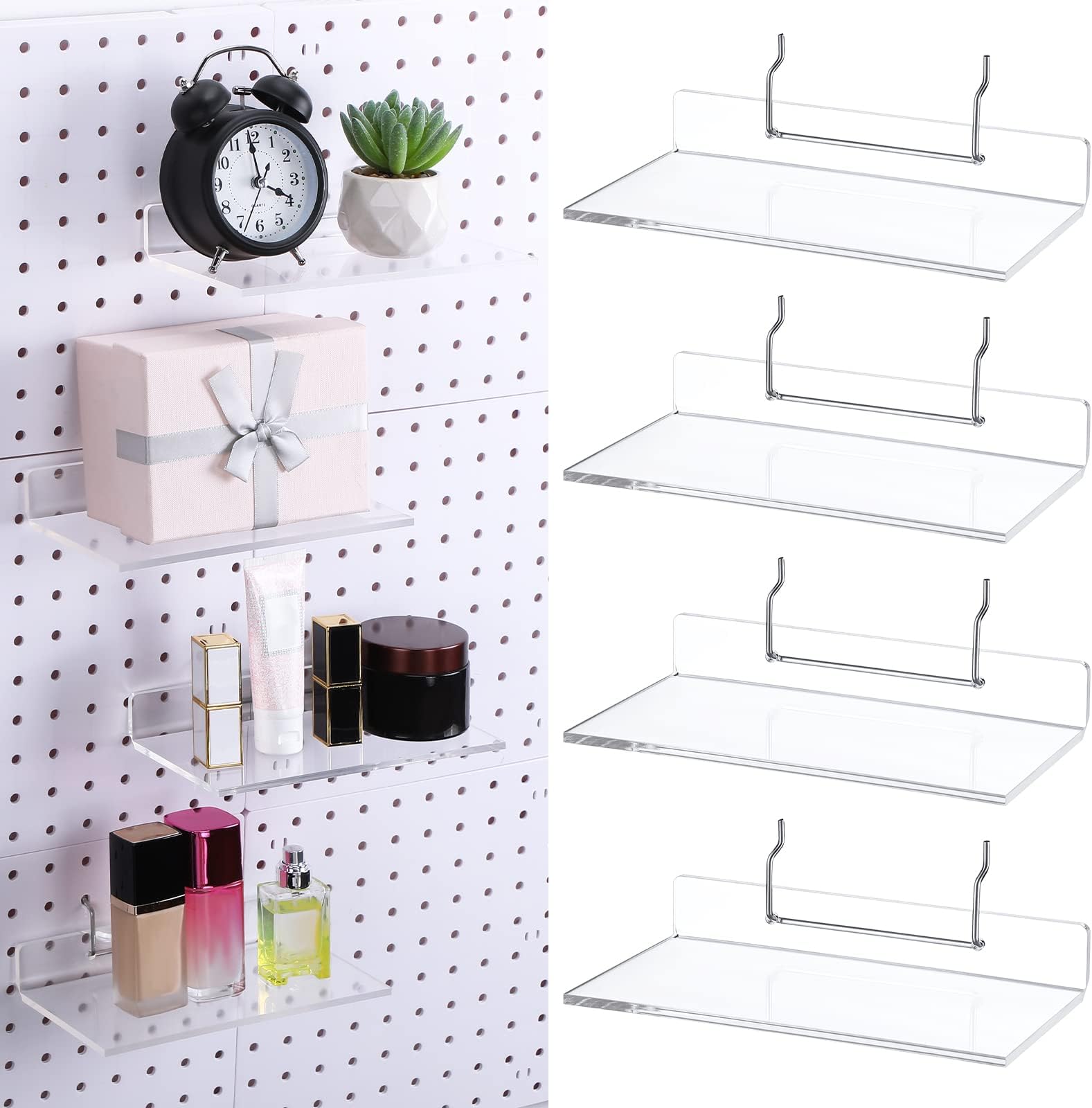 Amazon.com: 4 Set Pegboard Shelf Clear Acrylic Shelf with Metal Hooks ...