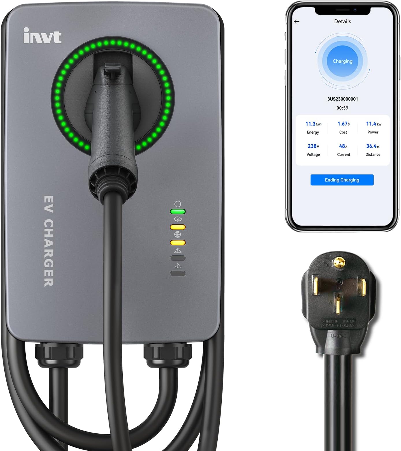 Amazon.com: ElecFylo Smart Level 2 EV Charger for Home - 3.5" Large Screen, 27FT Cable, 40A 240V ...