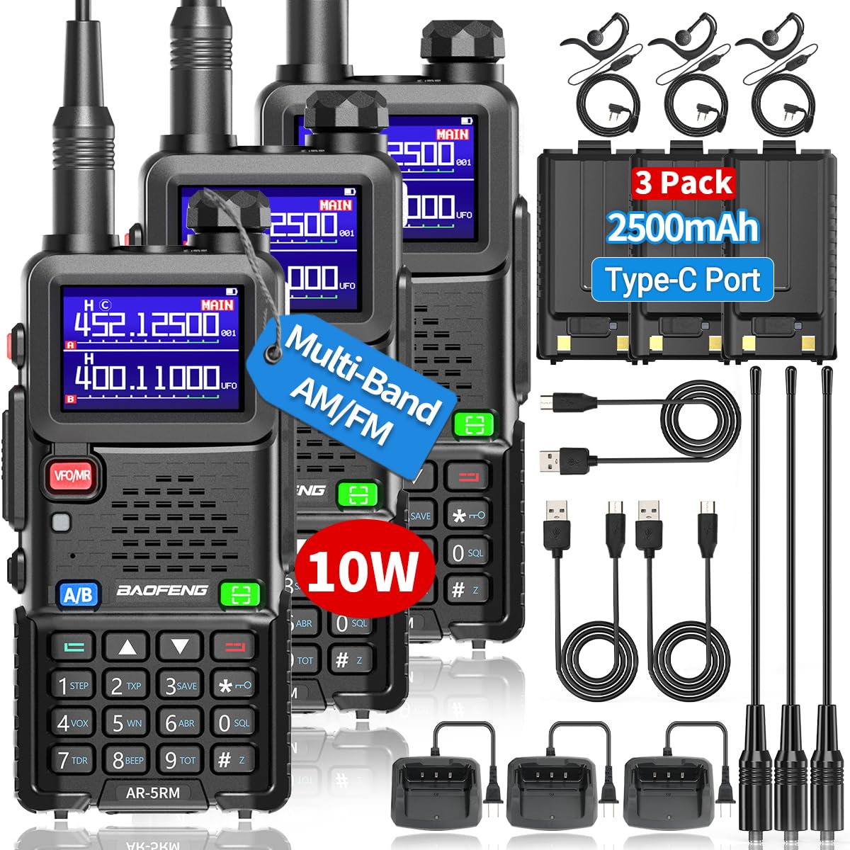 Amazon.com: BAOFENG Radio 5RM 10W Ham Radio Long Range Handheld AR-5RM ...
